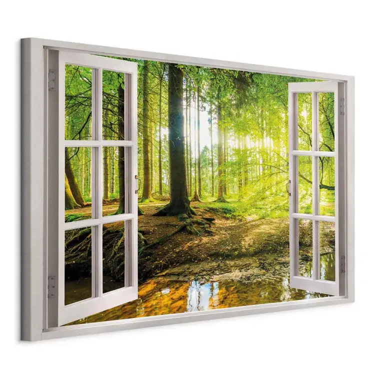 Schilderij Raam: uitzicht op bos- Bos - bimago