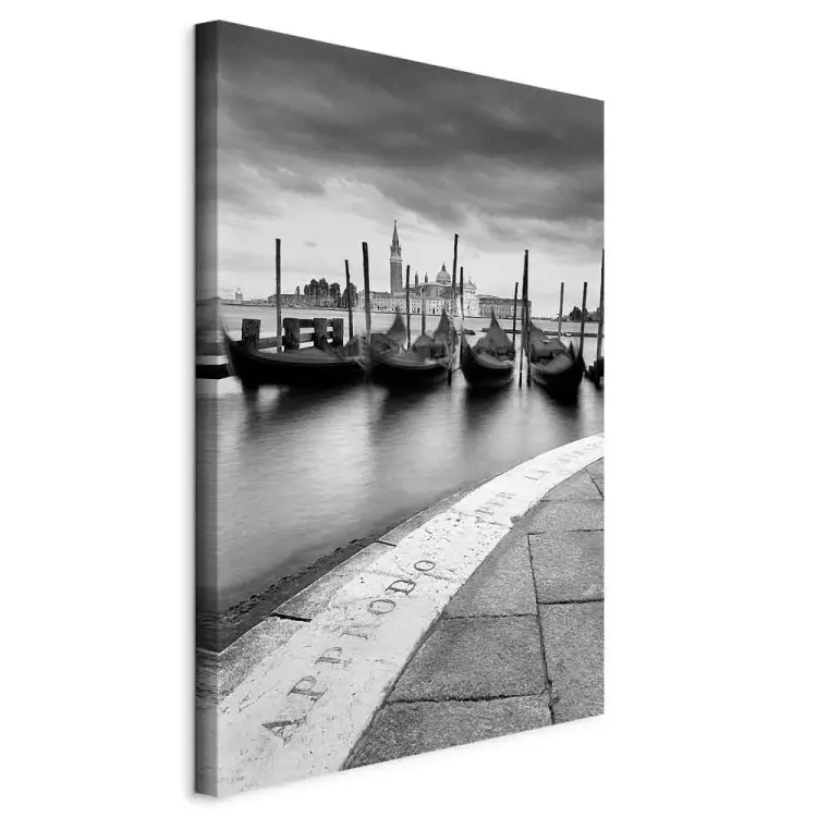 Schilderij Stad aan het Water - boten in zwart-wit fotografie- Venetië ...
