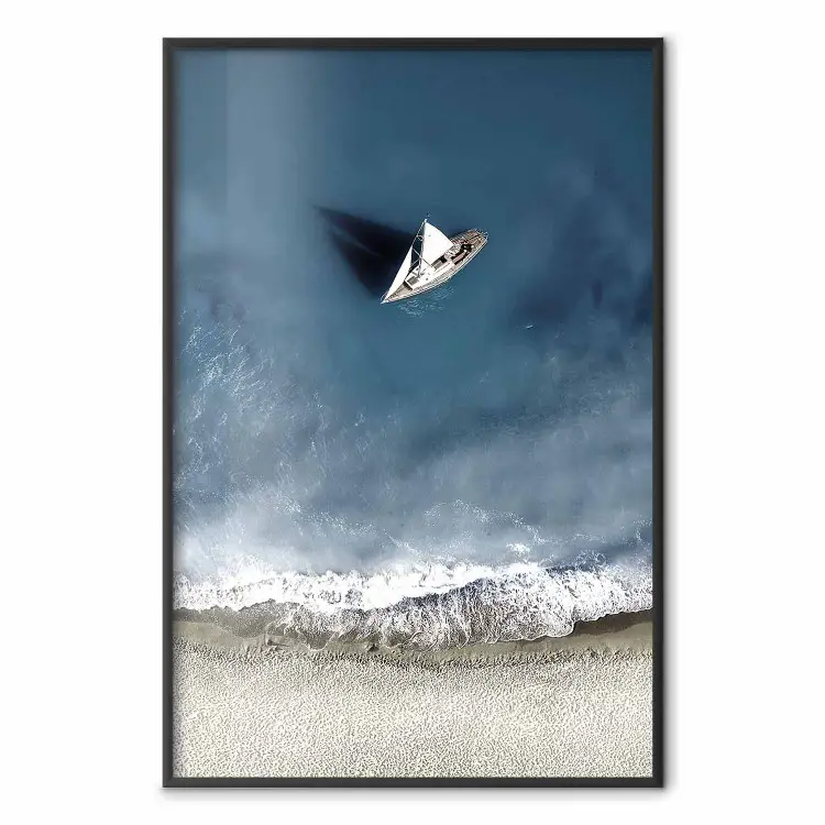 Poster Zeilboot op zee - landschap van een eenzame boot bij de zeekust ...