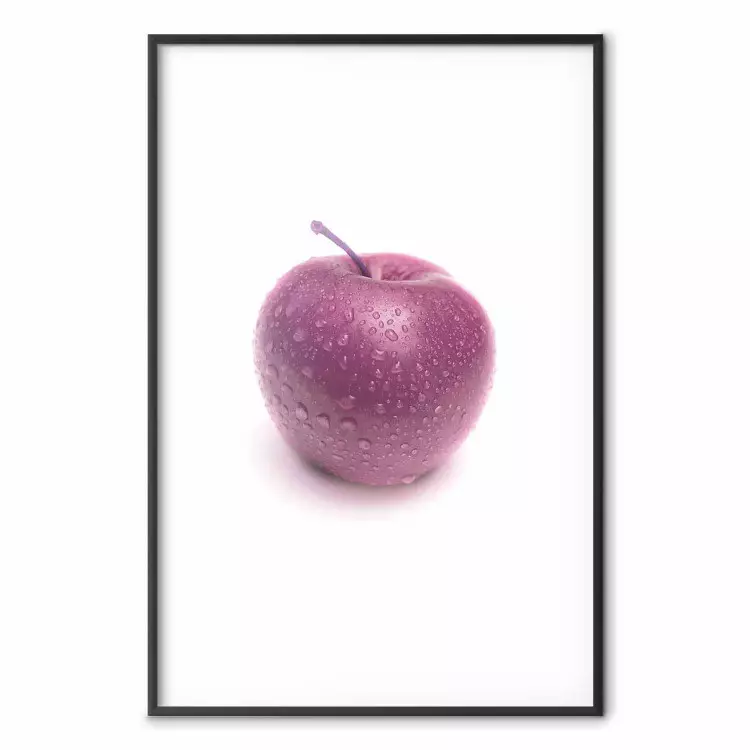 Poster aan de muur Appel - rode vrucht met waterdruppels op een effen ...