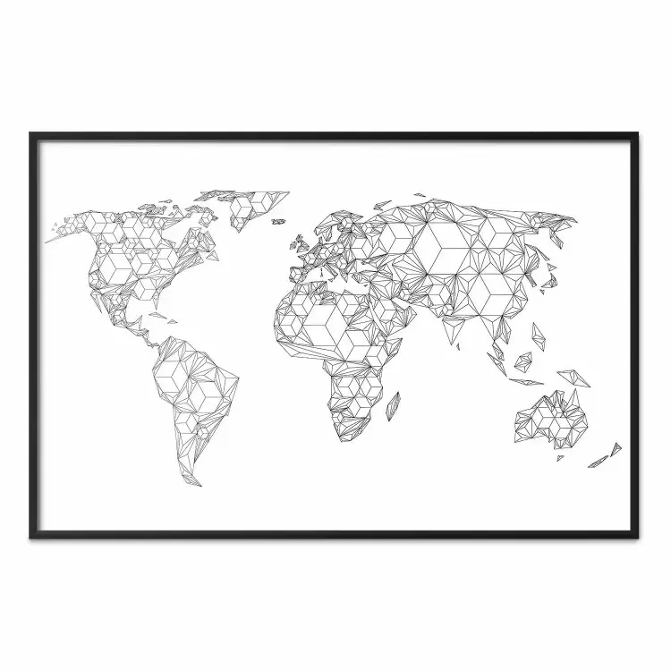 Poster Geometrische wereldkaart - continenten samengesteld uit ...