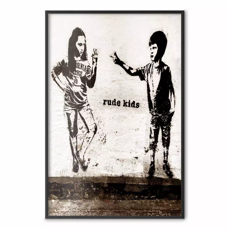 Poster Stoute kinderen - graffiti in Banksy-stijl met twee kleine ...