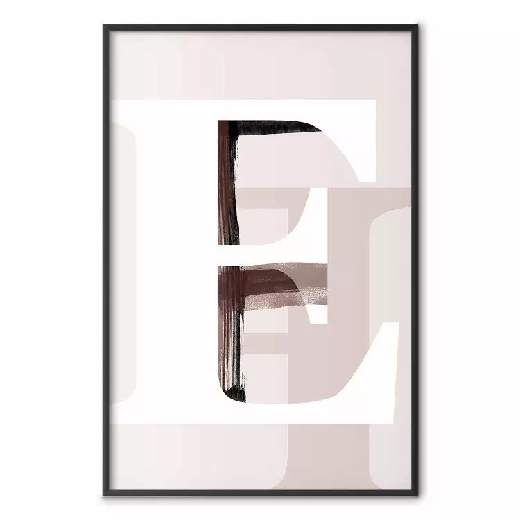 Poster aan de muur Letter E - witte letter van het alfabet op een ...