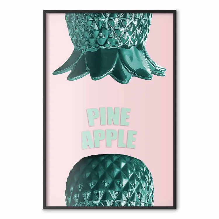 Poster Pijnappel - Engelse teksten en turquoise ananassen op een ...