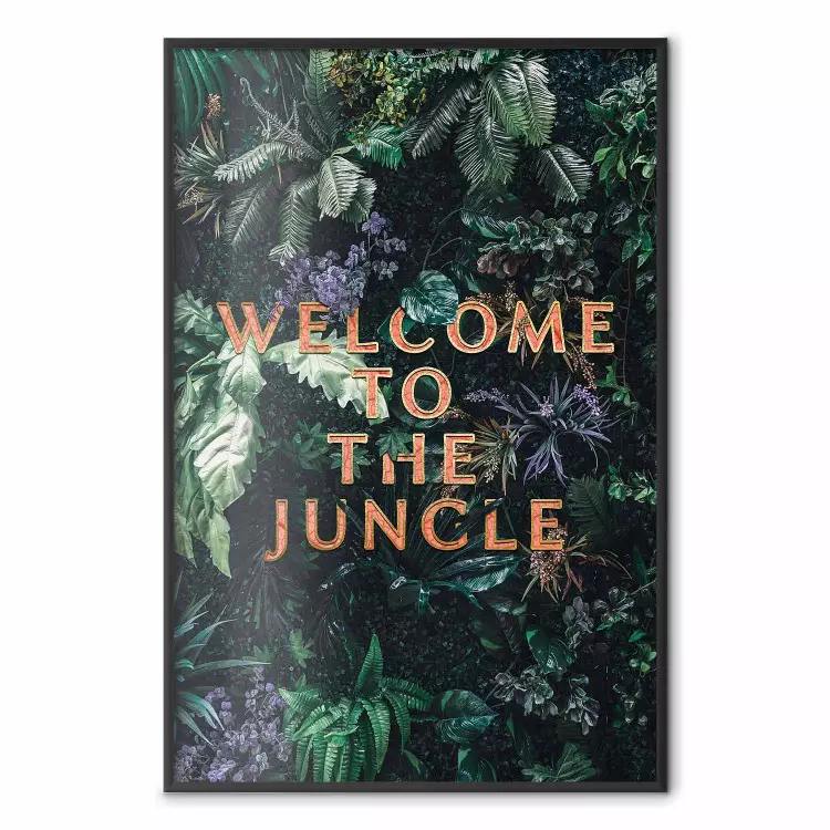 Poster Welkom in de jungle - rode Engelse tekst op een jungle ...