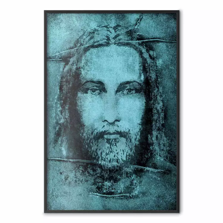 Poster aan de muur De Lijkwade van Turijn in turquoise - sacrale ...