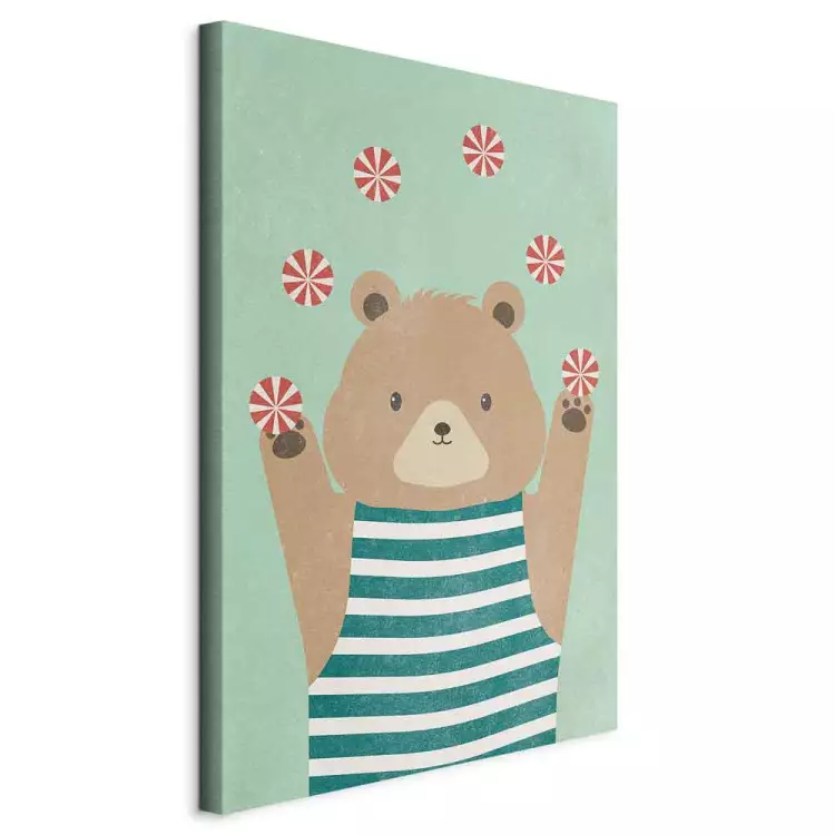 Schilderij Jonglerende beer (1-delig) verticaal - pasteldier met ballen ...