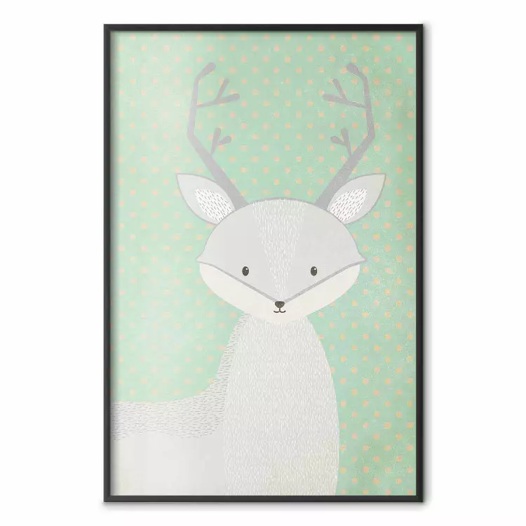 Poster aan de muur Jong Hert - grappig grijs dier op een groene ...