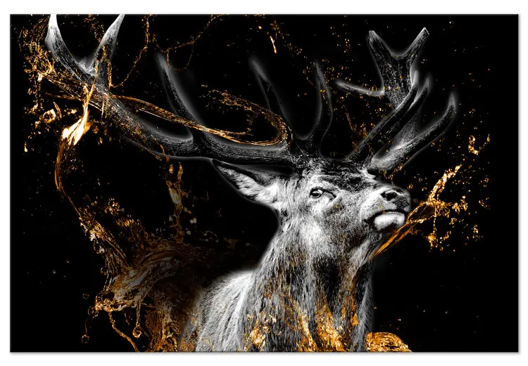Groot schilderij Gouden hert - dier bestrooid met goud op een zwarte ...