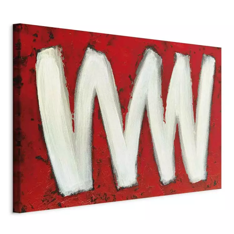 Schilderij Twee letters W breed - abstractie op rode achtergrond ...