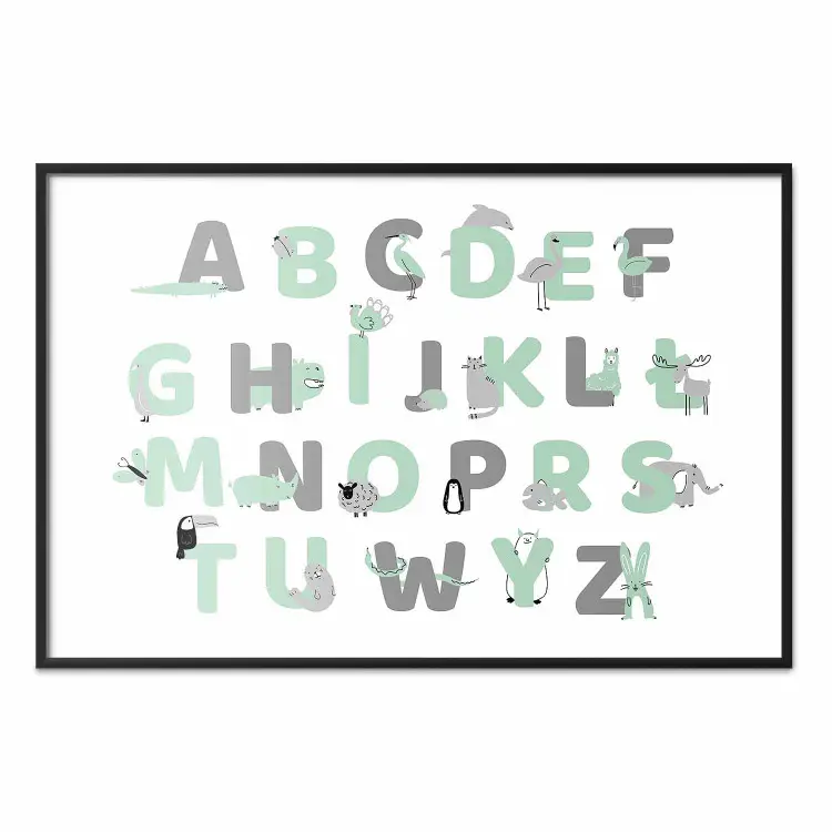 Poster Pools alfabet voor kinderen - grijze en mintkleurige letters met ...