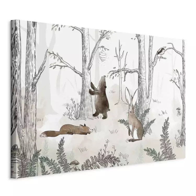 Schilderij Getekend bos - aquarel bosdieren met varens- Voor kinderen ...