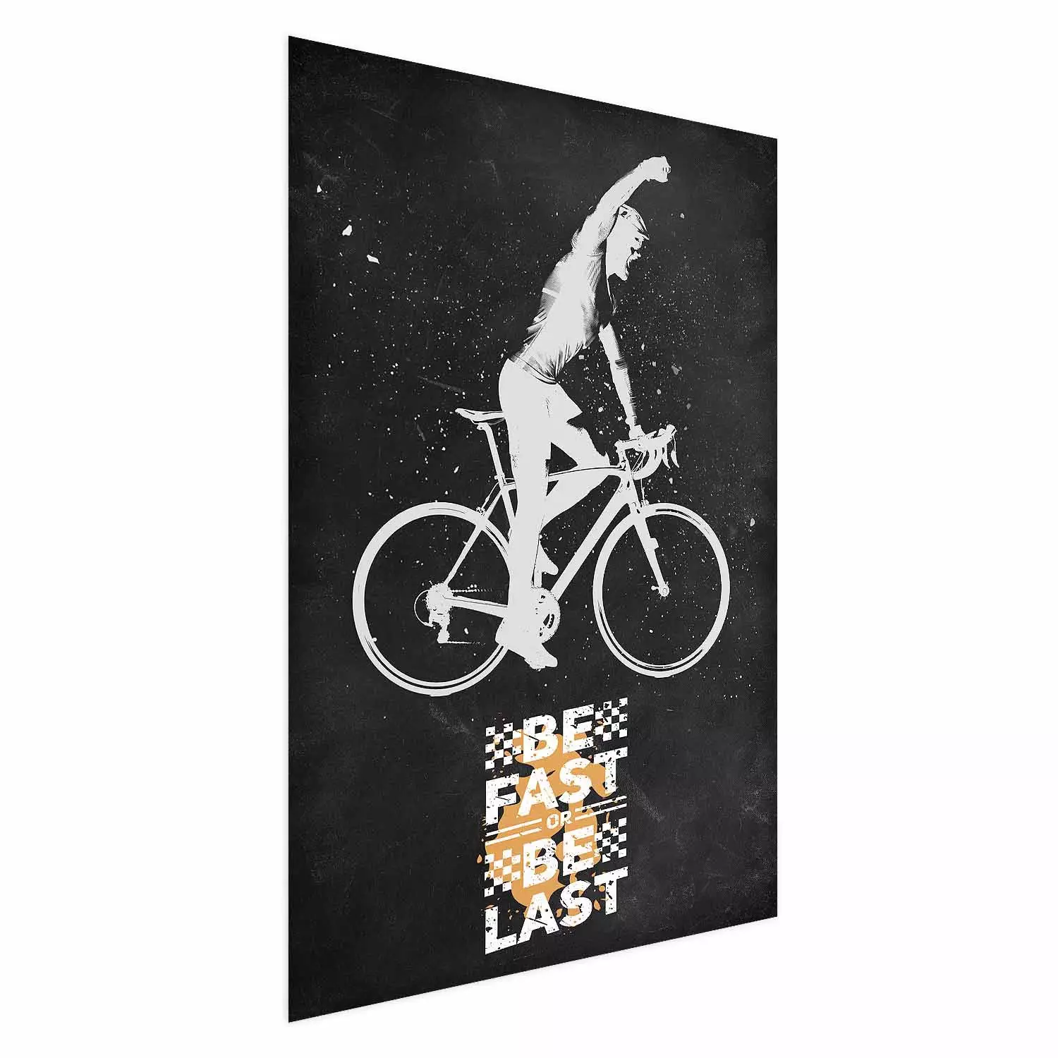 Poster Triomferende fietser - jongen op fiets en motiverende slogan- Posters - bimago
