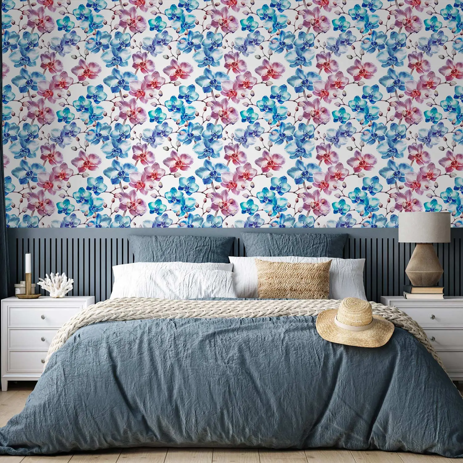 Blauw Orchidee Behang