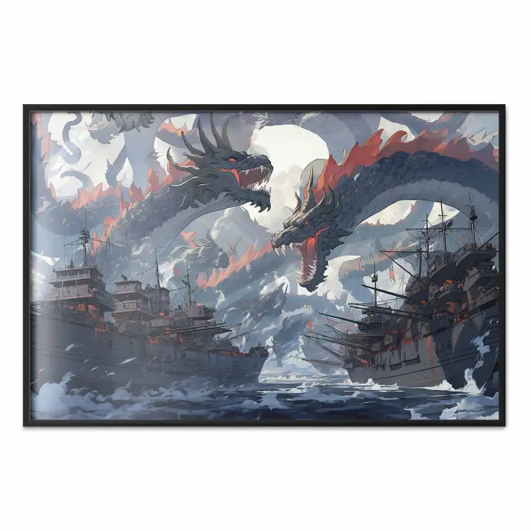 Poster Monsters en schepen - draken en oorlogsschepen tijdens een ...
