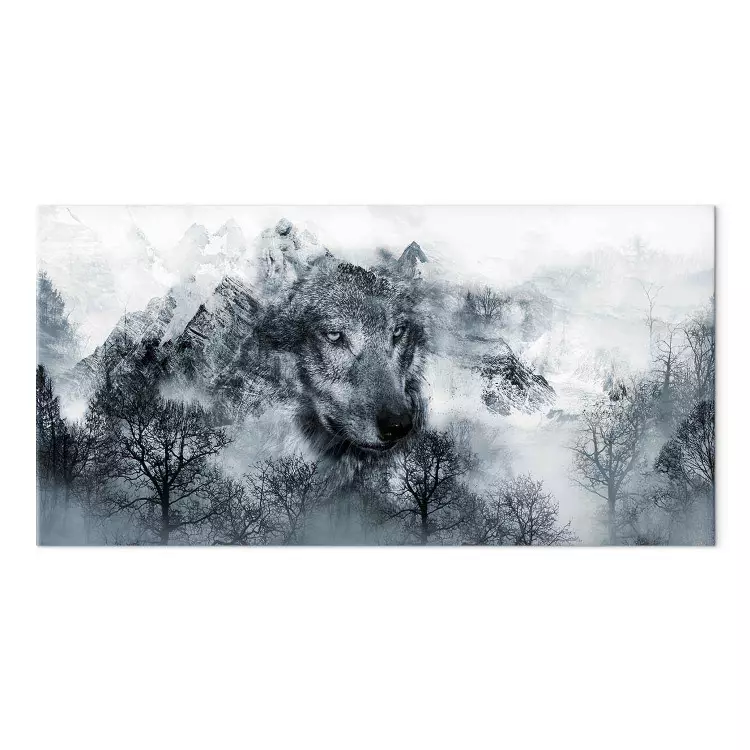 Groot schilderij Berglandschap met wolf II - dierensilhouet ...