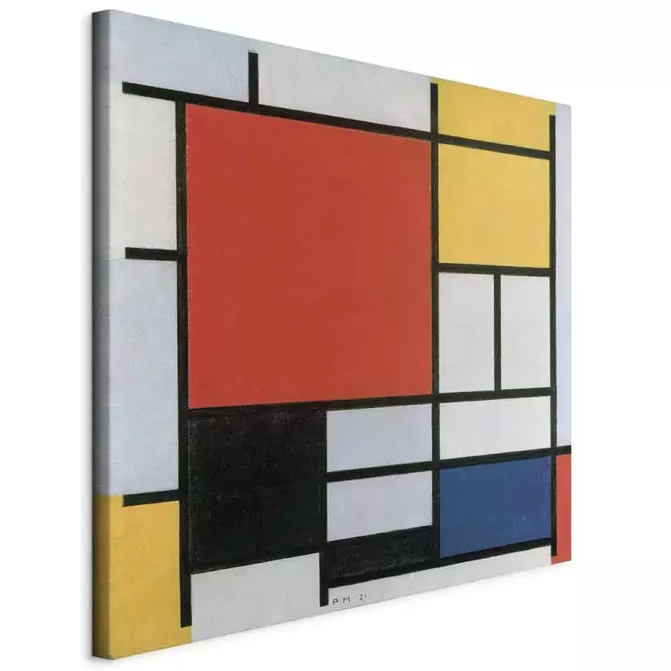 Schilderij Piet Mondrian - Compositie met groot rood vlak, geel, zwart ...