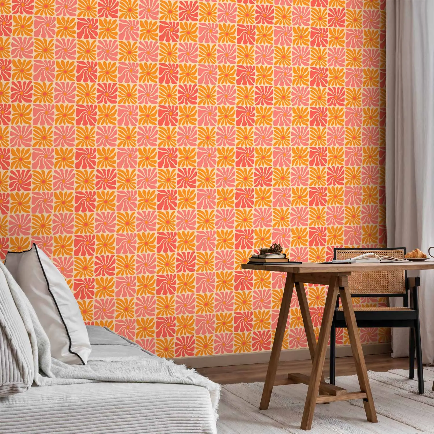Oranje Bloemen Behang