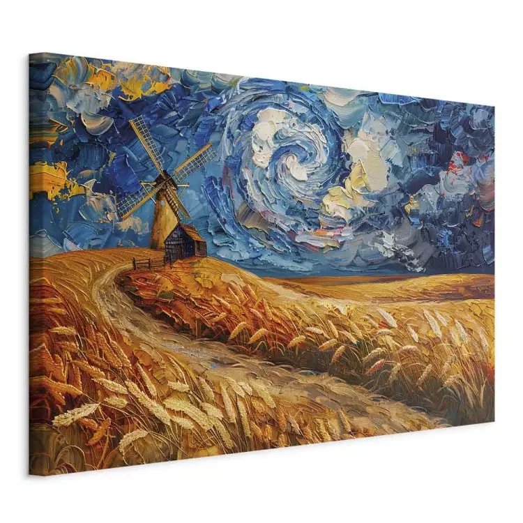Schilderij Molen en lucht - op Van Gogh geïnspireerd landschap met ...