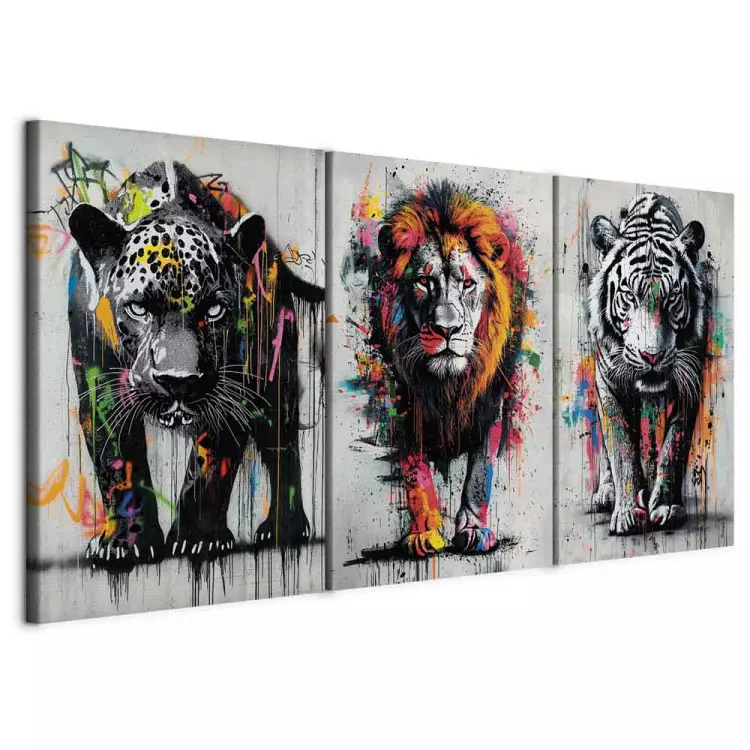 Schilderij Predator graffiti - jaguar, lion and tiger in an explosion ...