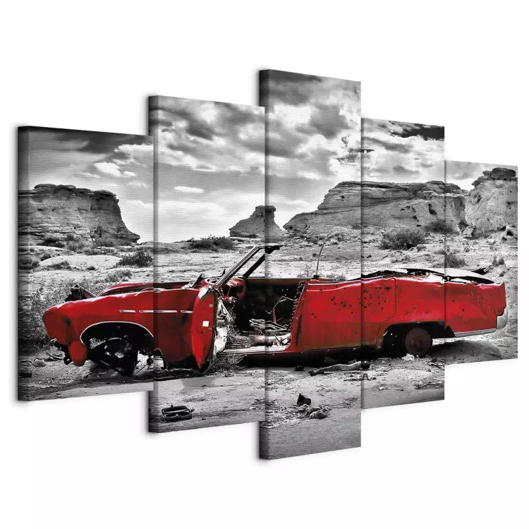 Schilderij Rode retro auto in Colorado Desert - 5 stuks- Retro - bimago