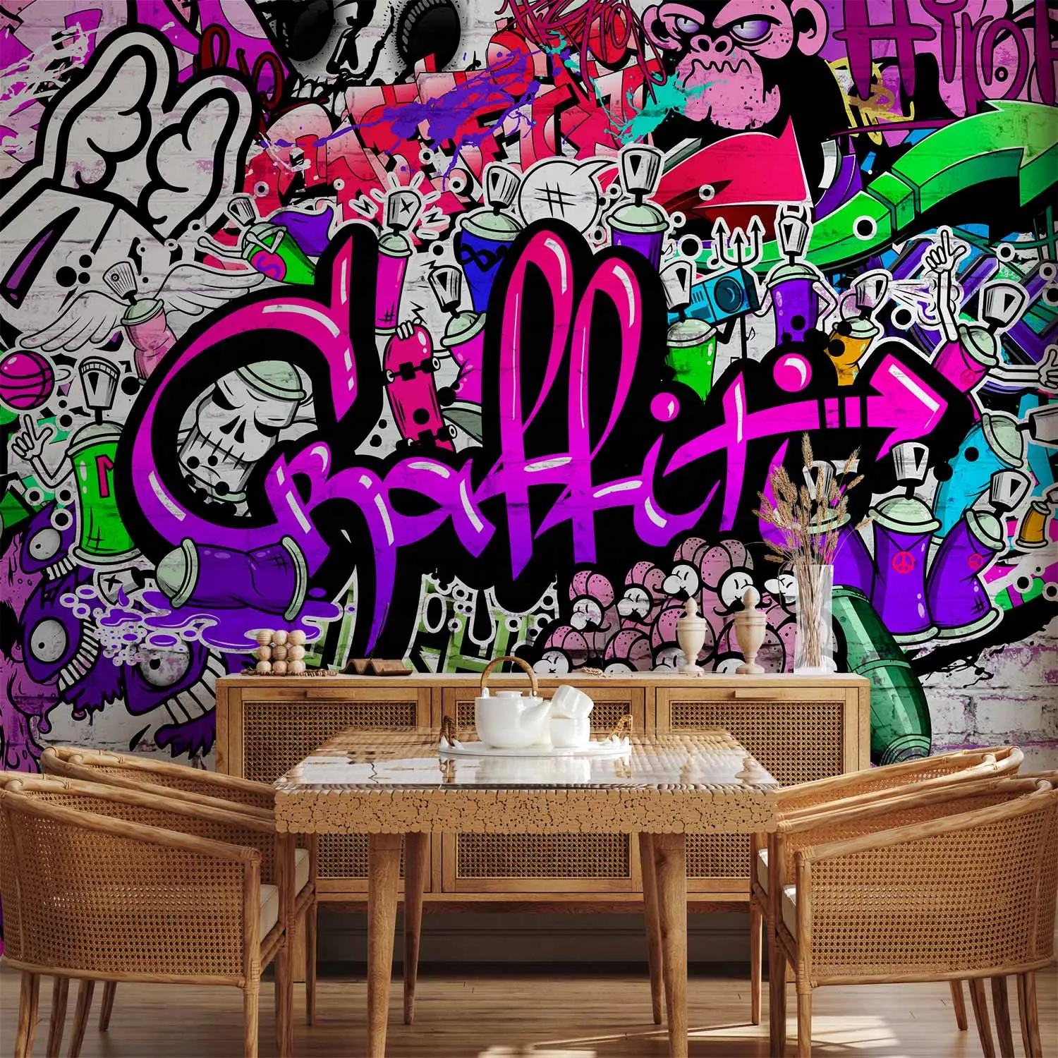 Bakstenen Muur Graffiti Behang